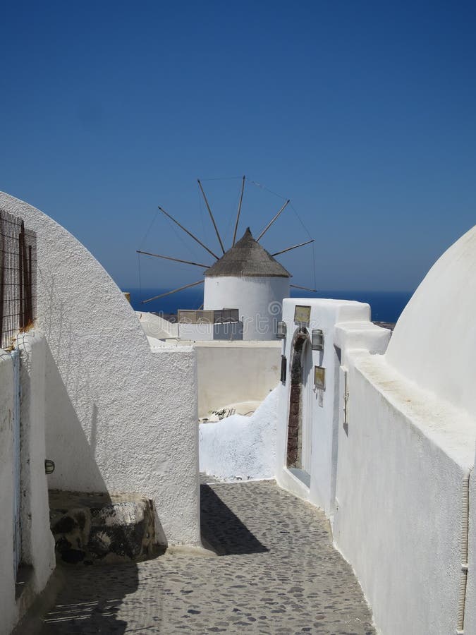 Oia windmill stock photo. Image of greece, blue, santorini - 75046852