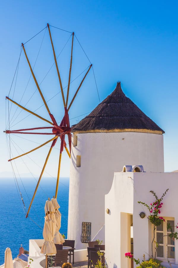 Oia Windmill, Santorini Island, Greece Stock Photo - Image of sunny ...