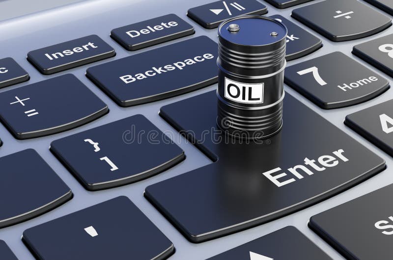 Oil Barrel on Computer Keyboard, 3D Rendering Stock Illustration ...