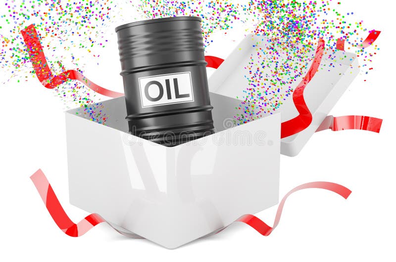 Oil Barrel Inside Gift Box, Gift Concept. 3D Rendering Stock ...