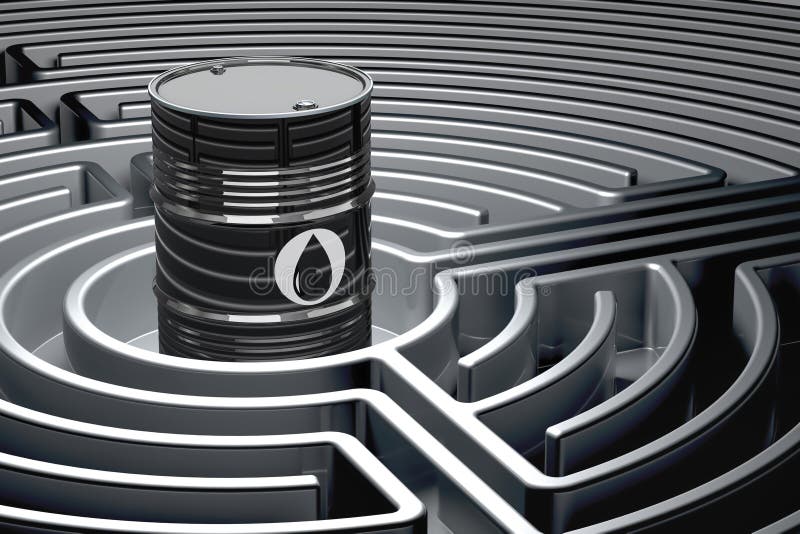 Oil Barrel Inside Labyrinth Maze. 3D Rendering Stock Illustration ...