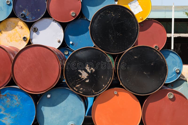 Oil Barrels or Chemical Drums Stacked Up Stock Photo - Image of ...