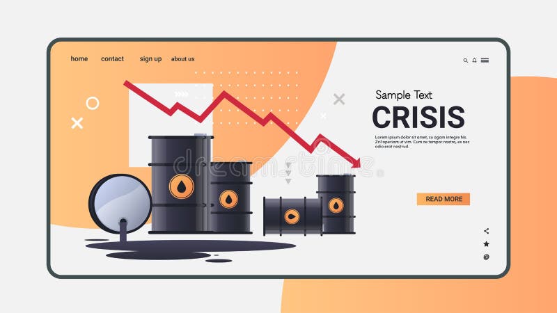 Oil Barrels and Downward Chart Arrow Falling Price Decrease of Petroleum Costs Crisis Concept ...