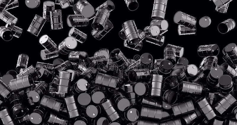 Oil Barrels Falling and Fill the Screen. 3D Animation on Transparent ...