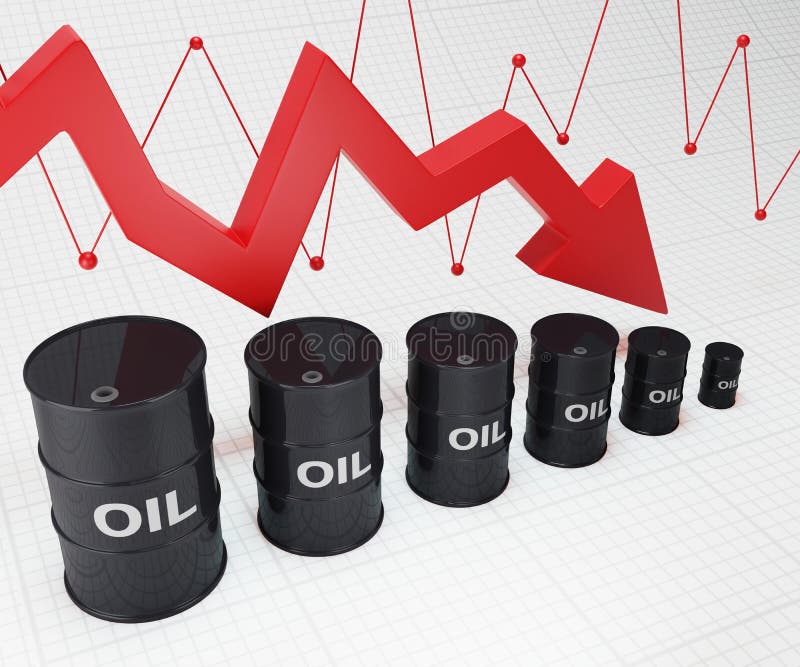 Oil Barrels and Falling Graph 3d Illustration Stock Illustration - Illustration of drum, graph ...