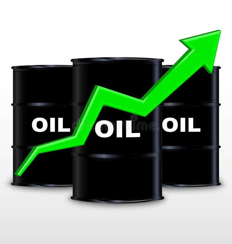 Oil Barrels and Green Arrow Chart on White Background, Up Trend Stock ...