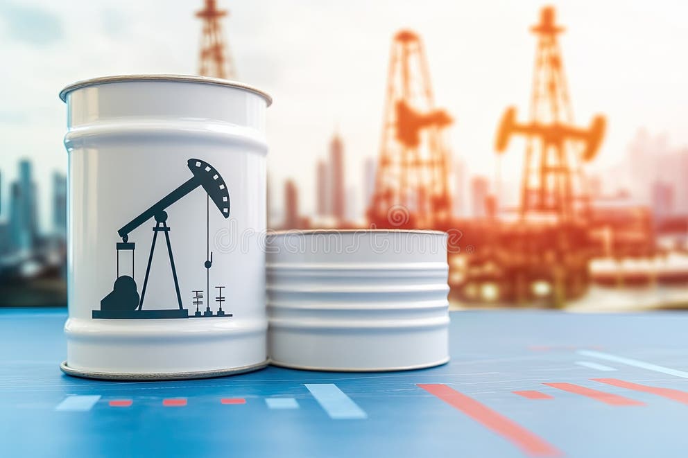 Oil Barrels in Industrial Setting Stock Illustration - Illustration of ...