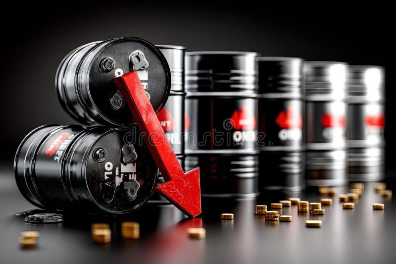 Oil Barrels and Red Arrow Indicating Decrease in Fuel Prices or ...