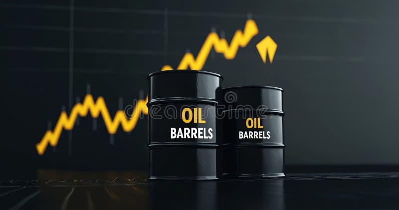 Oil Barrels with a Rising Graph and an Upward Arrow on the Background ...