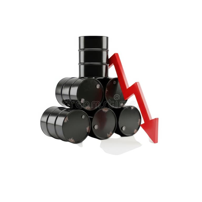 Oil Barrels Stacked with a Red Downward Arrow Symbolizing Price Decrease Stock Image - Image of ...