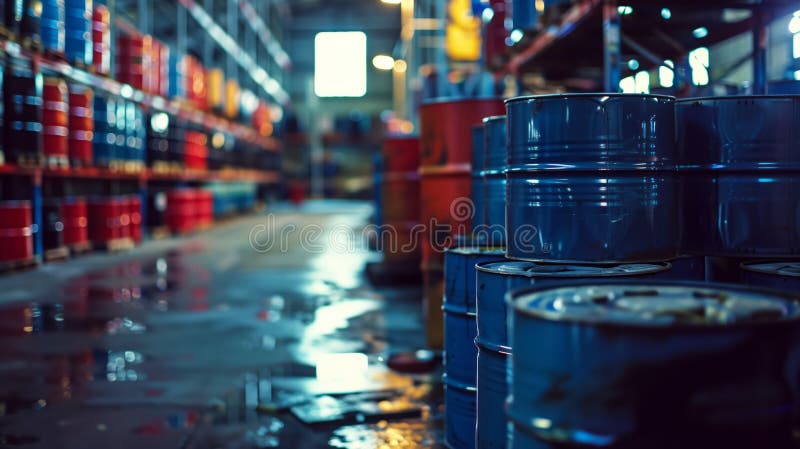 Oil Barrels Stored in a Warehouse Stock Image - Image of natural ...