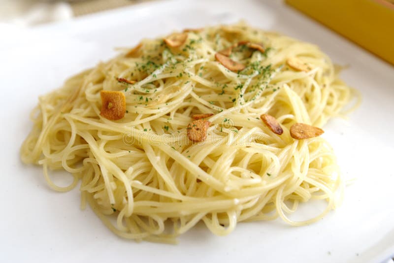 Oil Base Pasta Spaghetti Aglio on the Table Stock Image - Image of ...