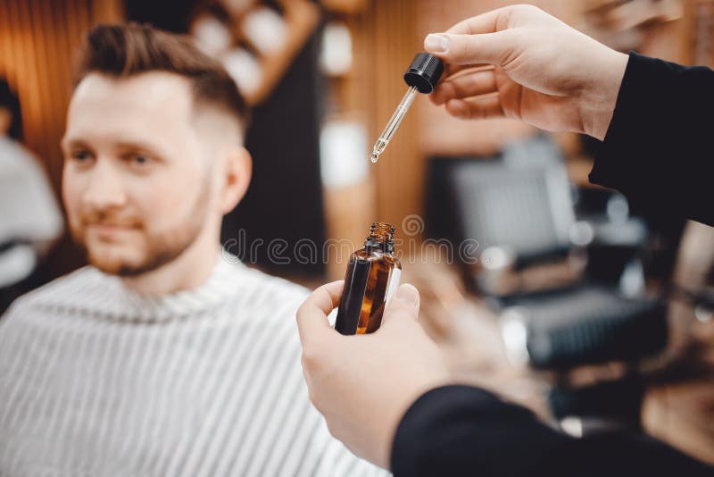 Oil for Beard in Dropper, Process of Moisturizing Hair Stock Image ...