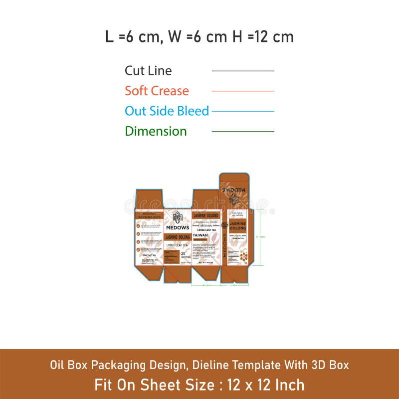 Oil Box Packaging Design, Dieline Template Stock Vector - Illustration ...