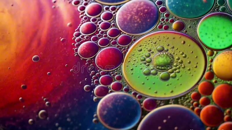 Oil Bubbles Floating on Water Surface Create Stock Footage - Video of ...