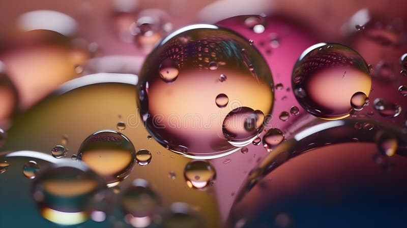 Oil Bubbles in Water on Colorful Background, Close Up, Macro. AI ...