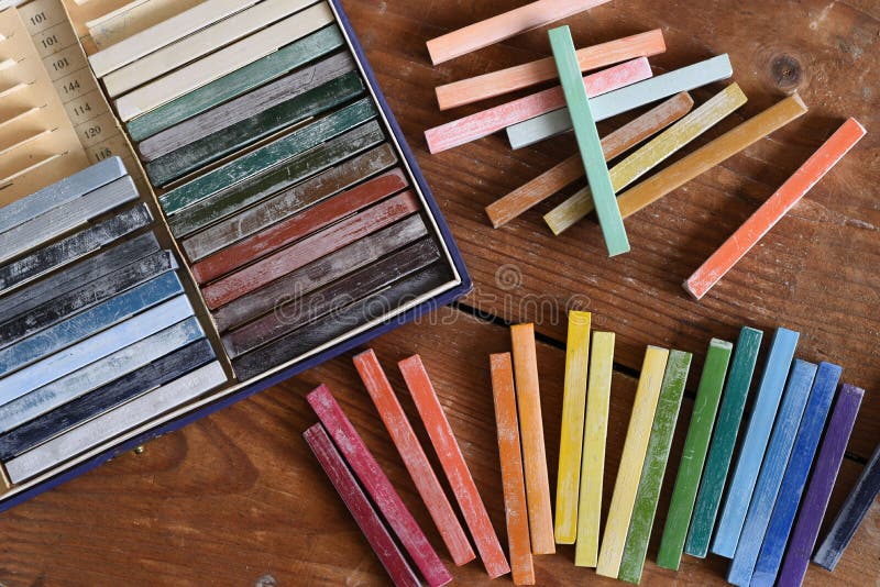 Oil chalks in box stock photo. Image of wood, school - 66773682