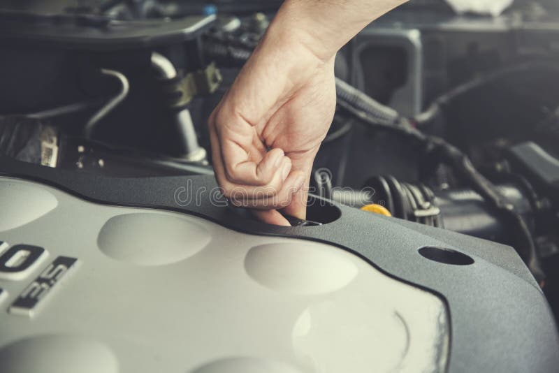 Oil cover in car stock image. Image of service, mechanic - 154701641