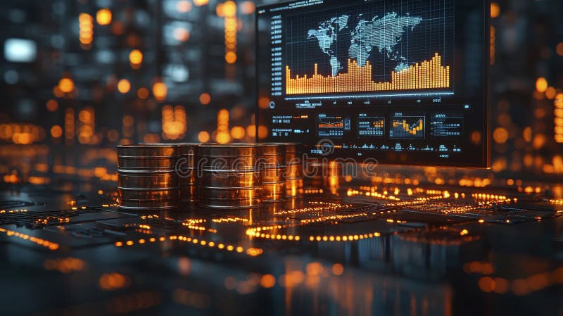 Oil Data Metrics in Neon Digital Environment Stock Illustration ...