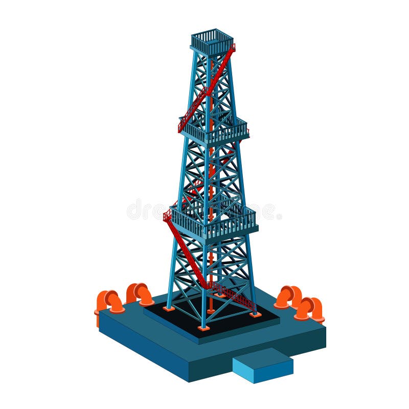 Oil Derrick Tower or Gas Rig Infographic on Blue Scheme Paper Stock ...