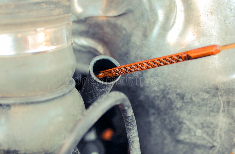 Oil Dipstick for Checking Oil Level in Car Engine Stock Photo - Image ...