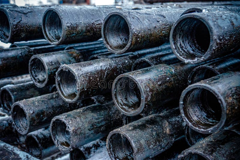 Oil Drill Pipe. Rusty Drill Pipes Were Drilled in the Well Section ...