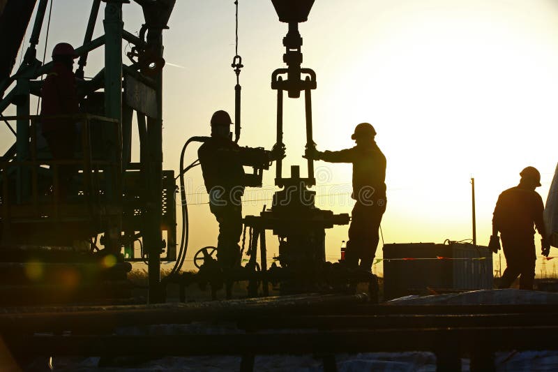 Oil Drilling Exploration, the Oil Workers are Working Stock Photo ...