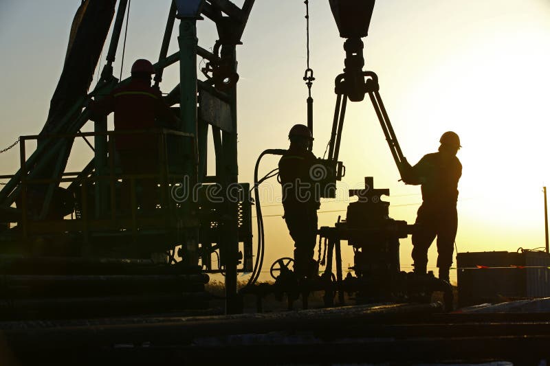 Oil Drilling Exploration, the Oil Workers are Working Stock Photo ...