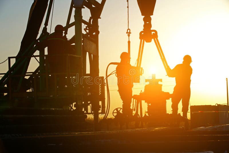 Oil Drilling Exploration, the Oil Workers are Working Stock Photo ...
