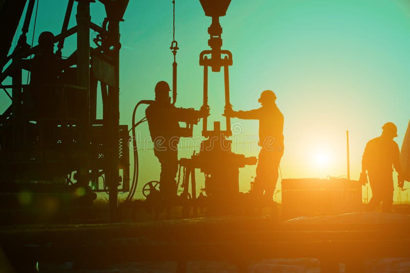 Oil Drilling Exploration, the Oil Workers are Working Stock Photo ...