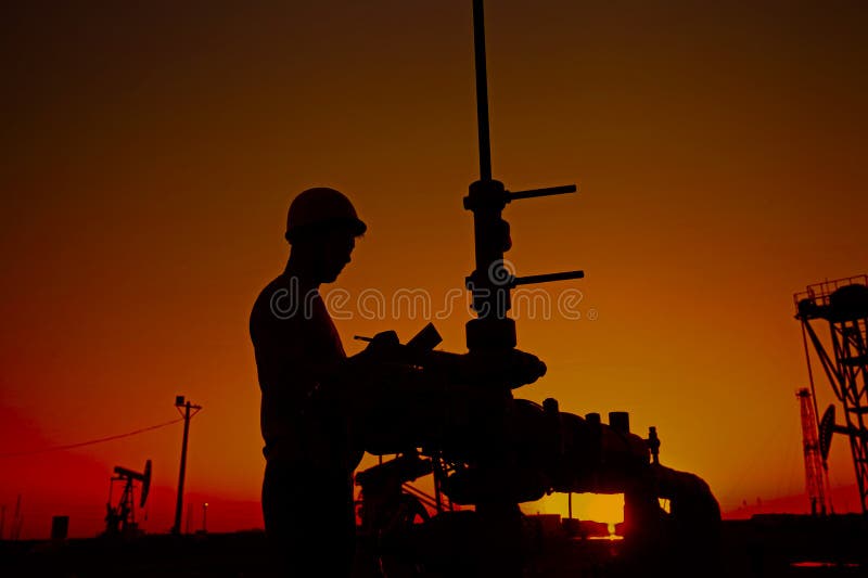 Oil Drilling Exploration, the Oil Workers are Working Stock Image ...