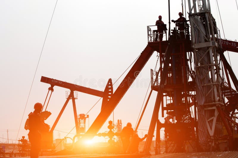 Oil Drilling Exploration, the Oil Workers are Working Stock Photo ...