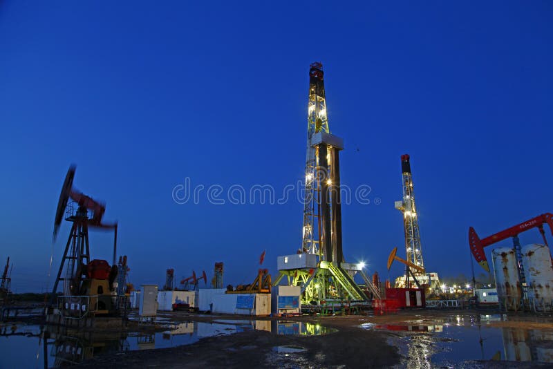 Oil Rig Platform with Beautiful Sky during Sunset Stock Photo - Image ...