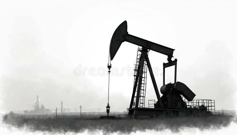 Oil Drilling Rig Operates in a Remote Location Under a Hazy Sky during ...