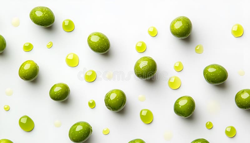 Oil Dripping from Green Olives on White Background Stock Image - Image ...