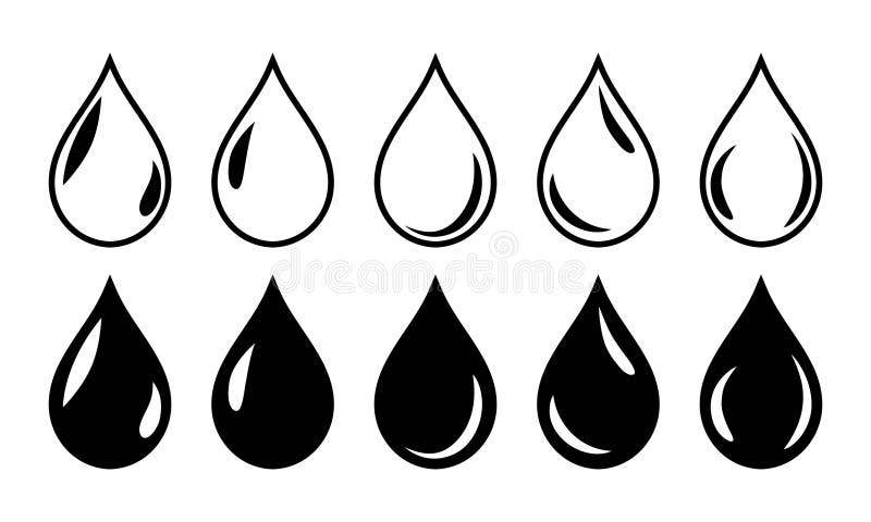 Oil Drop Symbol Icon Set of Five in Black with Fill and Outline Stock ...