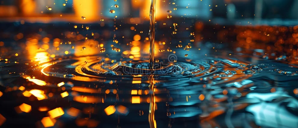 Oil Droplets Fall into Container in Industrial Oil Refining Process ...