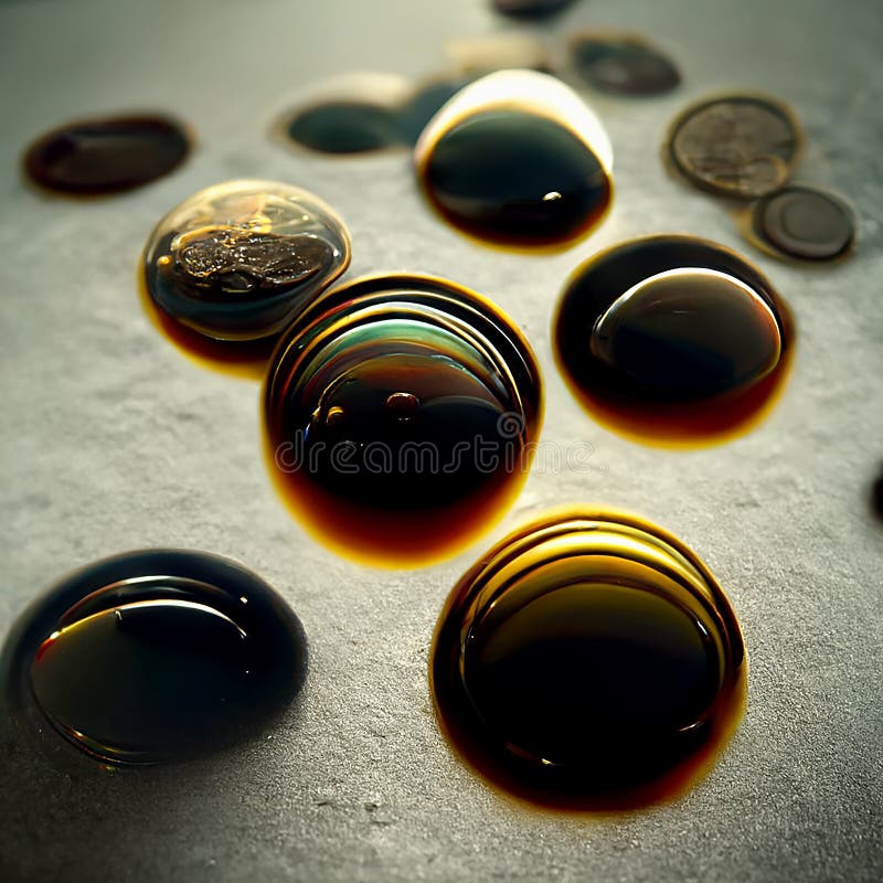 Oil Drops and Bubbles on a Plastic Engine Surface. Closeup 3D Render ...