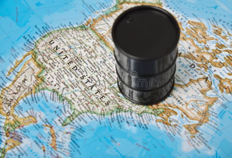 Oil Drum with Crude Petroleum Standing on a Map Stock Photo - Image of ...