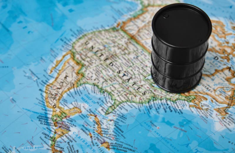 Oil Drum with Crude Petroleum Standing on a Map Stock Photo - Image of ...
