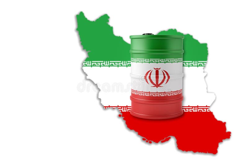 Oil Drum in Iran Flag Design in Front of Iran State Silhouette. Stock ...