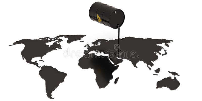 Oil Drum and World Map Isolated on White Background. 3D Illustration ...