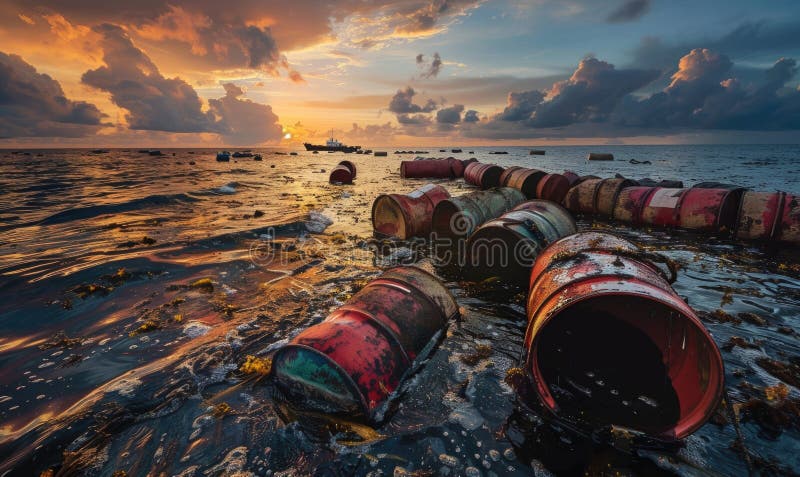 Oil Drums and Chemical Barrels Dumped on the Sea, Environment and ...