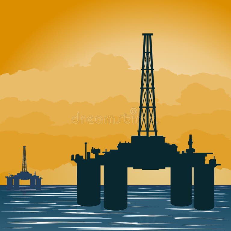 Oil Extraction Tower in the Sea Stock Vector - Illustration of cloud ...