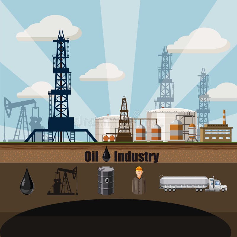 Oil Factory Concept, Cartoon Style Stock Vector - Illustration of fuel ...