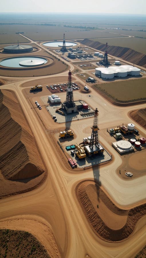 Oil Field Landscape Featuring Extraction Processing and Storage ...
