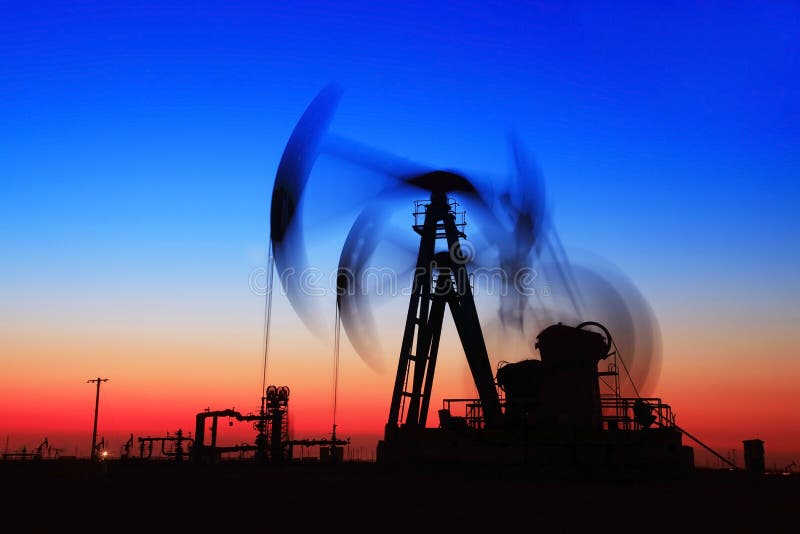 The Evening of Beam Pumping Unit in Silhouette Stock Image - Image of ...