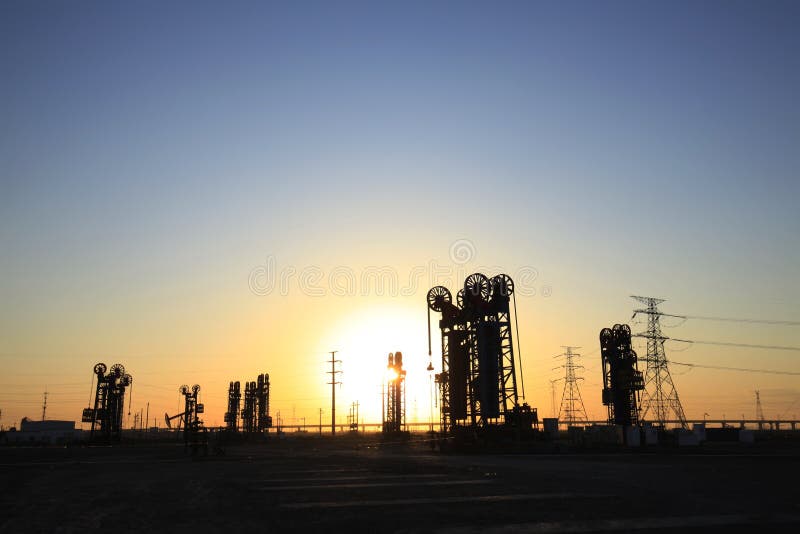 The Tower Type Pumping Unit in the Evening Stock Image - Image of power ...