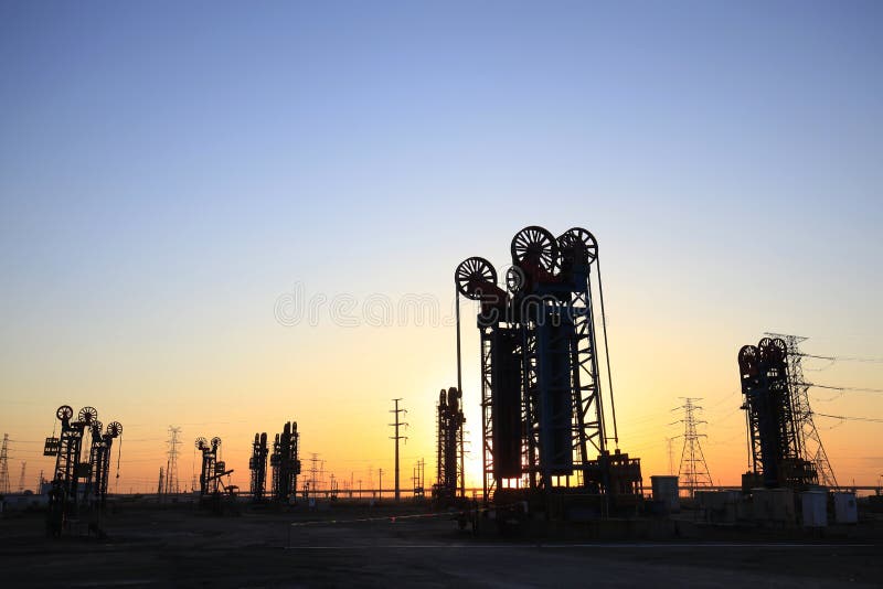 The Tower Type Pumping Unit in the Evening Stock Photo - Image of drill ...