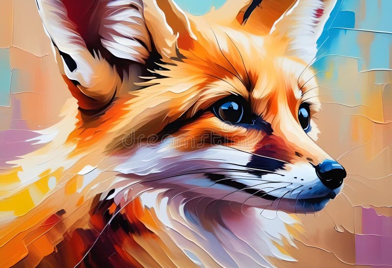 Oil Fox Portrait Painting in Multicolored Tones Stock Illustration ...